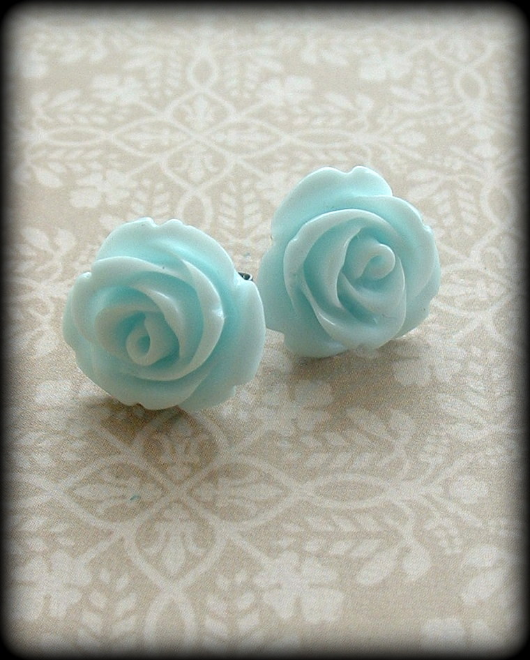 Blue Rose Post Earrings.rose Posts.flower Earrings.rose Earrings.blue ...